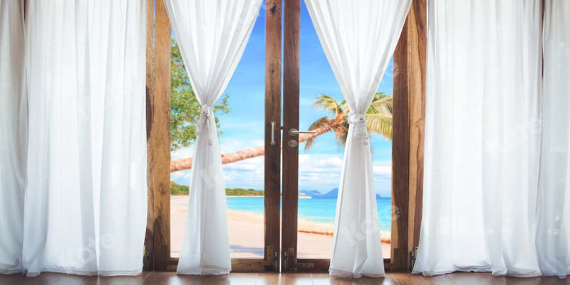 Tropical Beachfront Window Curtain Backdrop