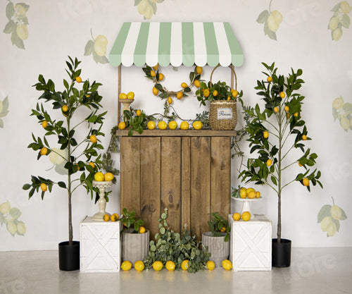 Rustic Lemon Market Wooden Backdrop