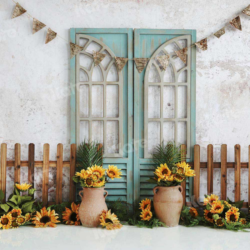 Rustic Vintage Window Sunflower Backdrop