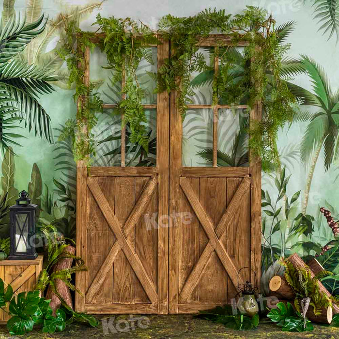 Rustic Garden Wooden Doors Backdrop