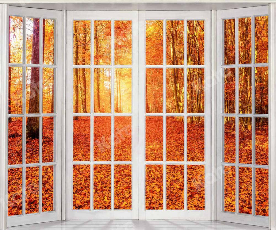 Autumn Forest Windowpane Scenic Backdrop