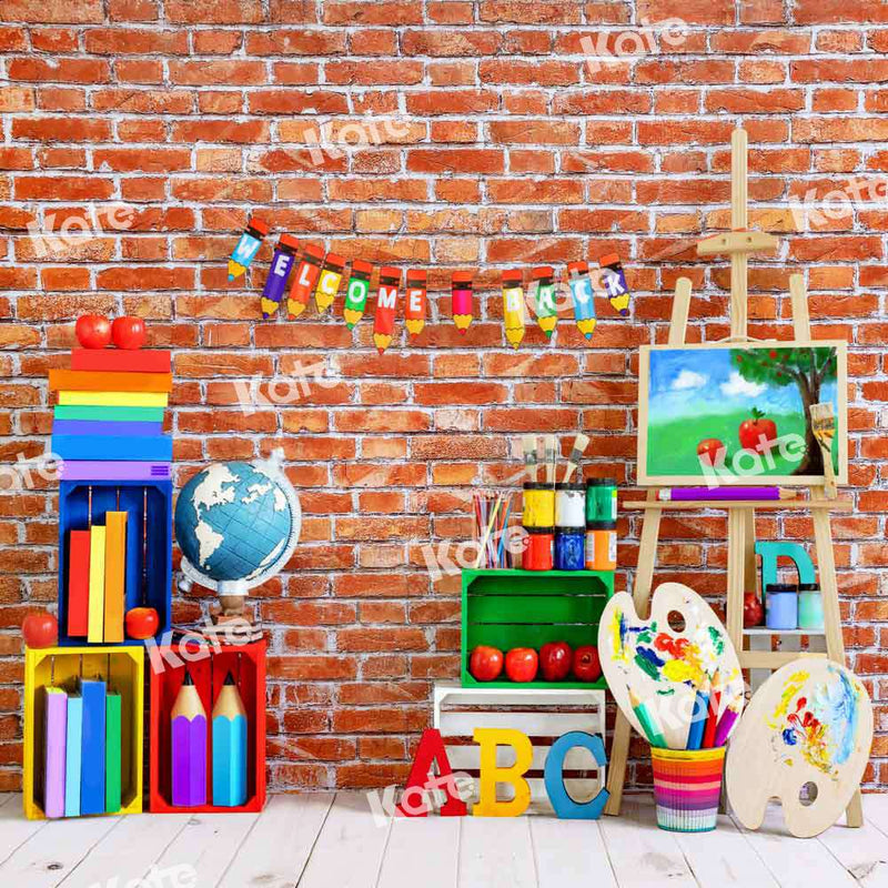 Kate Back to School Backdrop Retro Red Brick Wall Artist for Photography
