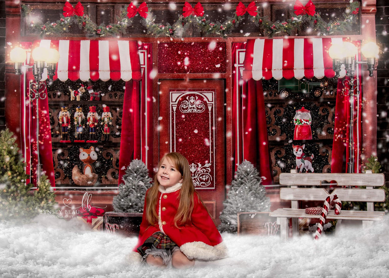 Cozy Festive Holiday Shopfront Backdrop