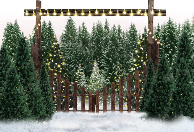Kate Christmas Backdrop Tree Farm Fence Outdoor for Photography