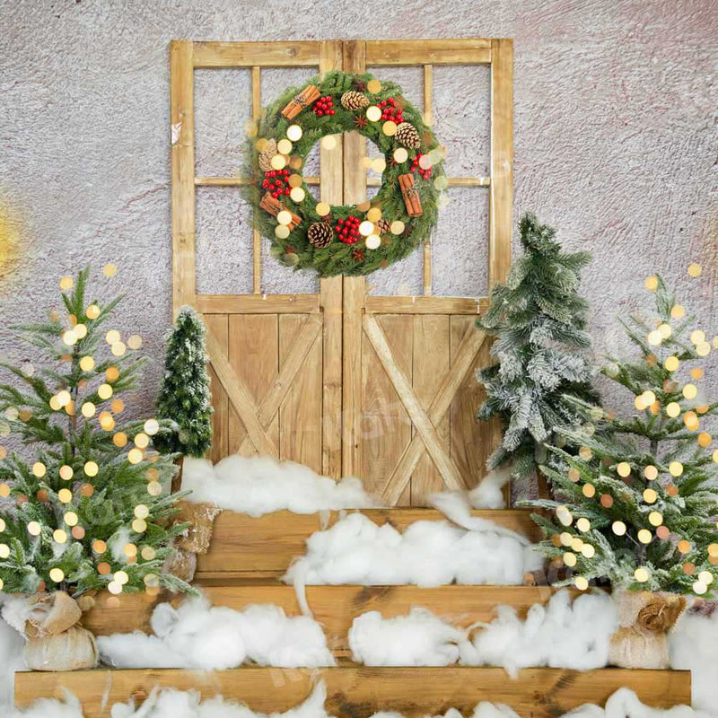 Rustic Winter Holiday Doorstep Backdrop