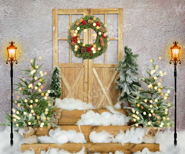Rustic Winter Holiday Doorstep Backdrop