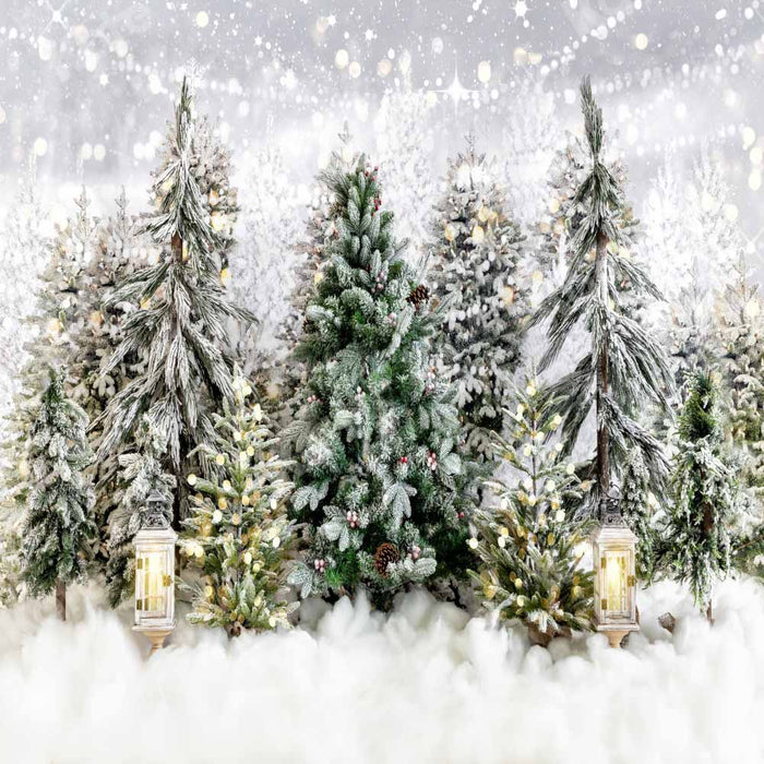 Winter Wonderland Snowy Pine Tree Backdrop