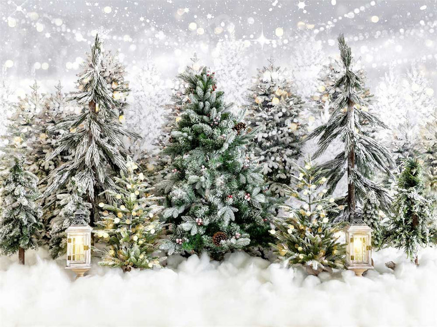 Winter Wonderland Snowy Pine Tree Backdrop