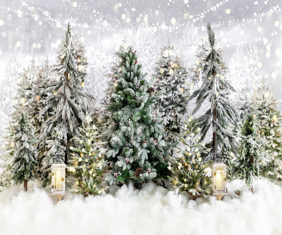 Winter Wonderland Snowy Pine Tree Backdrop
