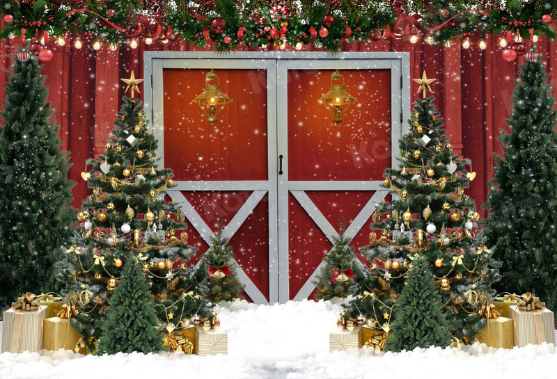 Festive Rustic Barn Christmas Backdrop