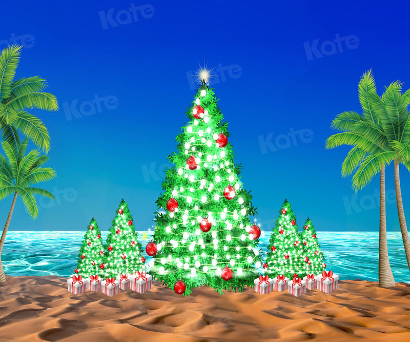 Tropical Beach Christmas Tree Backdrop