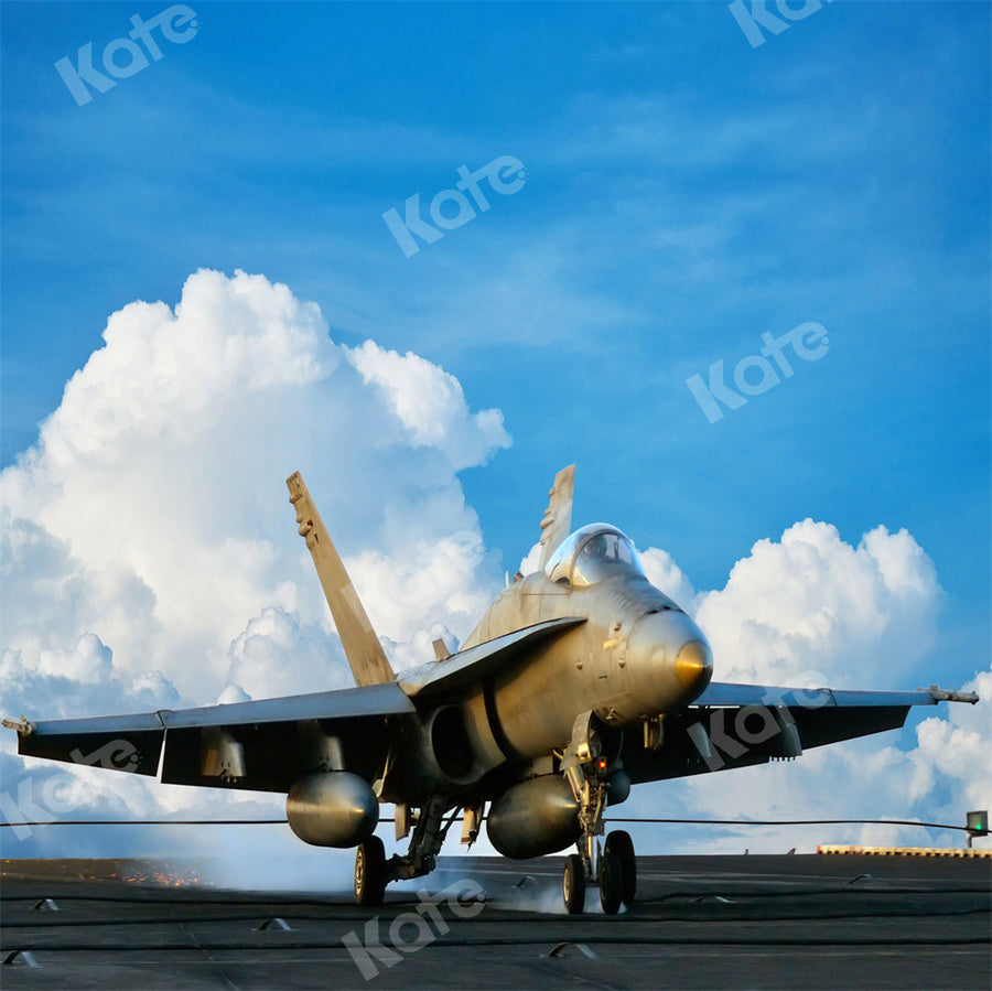 Military Jet Fighter Blue Sky Backdrop