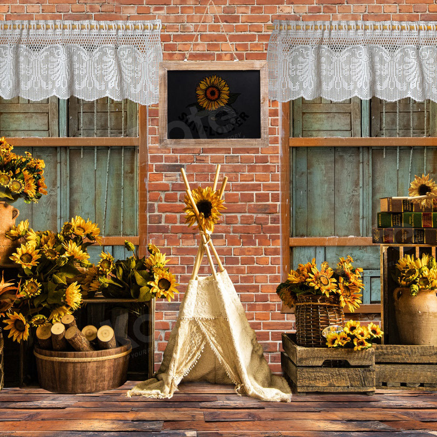 Rustic Sunflower Vintage Window Backdrop