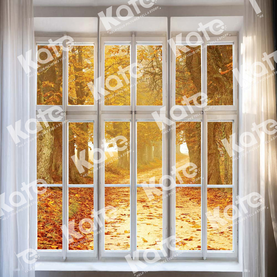 Golden Autumn Window Forest Backdrop