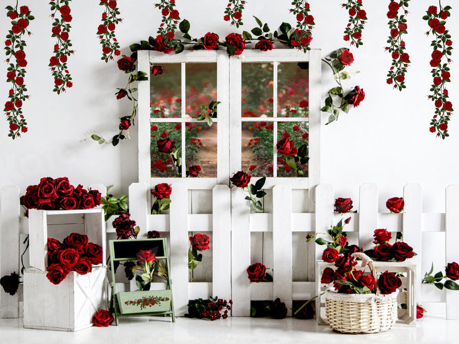 Rustic White Window Rose Garden Backdrop