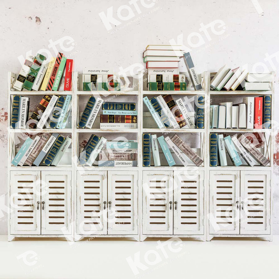Vintage White Bookshelf Literary Backdrop