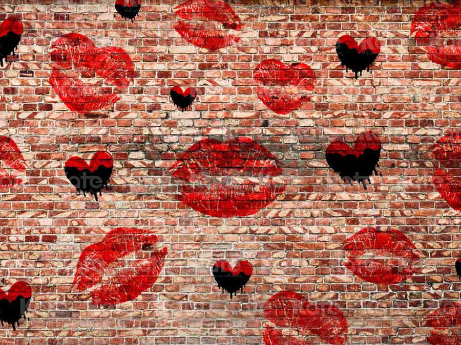 Urban Red Lips Graffiti Wall Backdrop
