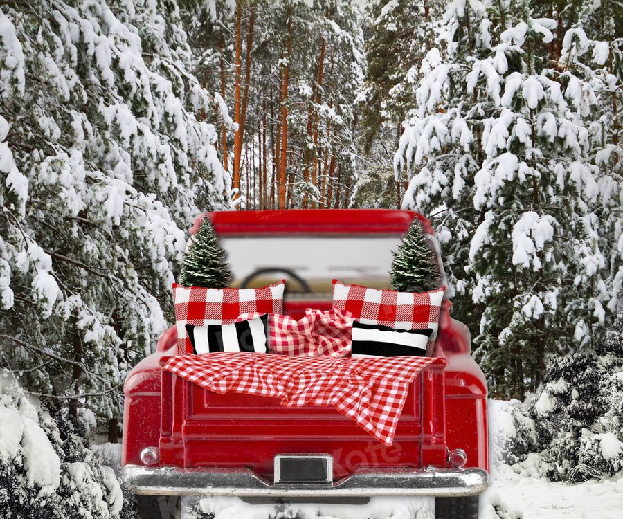 Cozy Rustic Winter Red Truck Backdrop