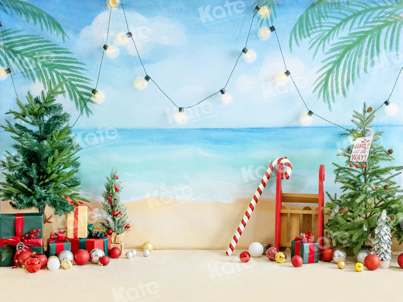 Tropical Christmas Beach Holiday Backdrop