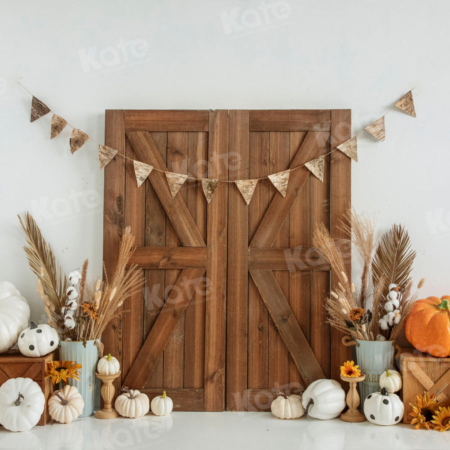 Rustic Autumn Farmhouse Wooden Door Backdrop