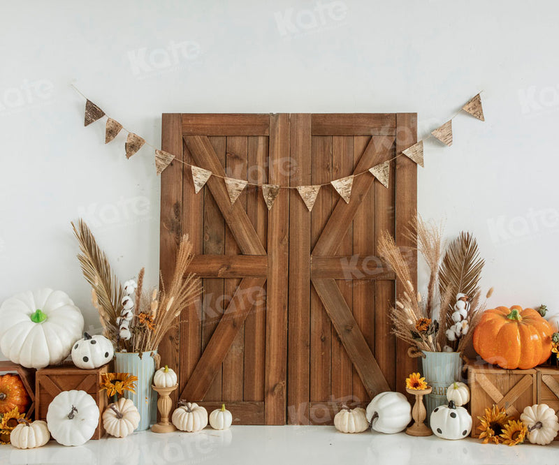 Rustic Autumn Farmhouse Wooden Door Backdrop