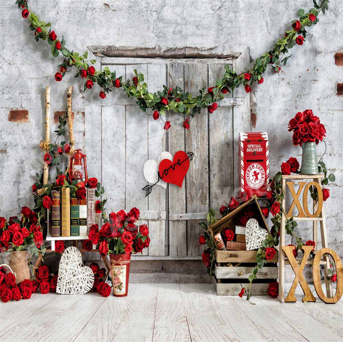 Rustic Romantic Red Rose Backdrop