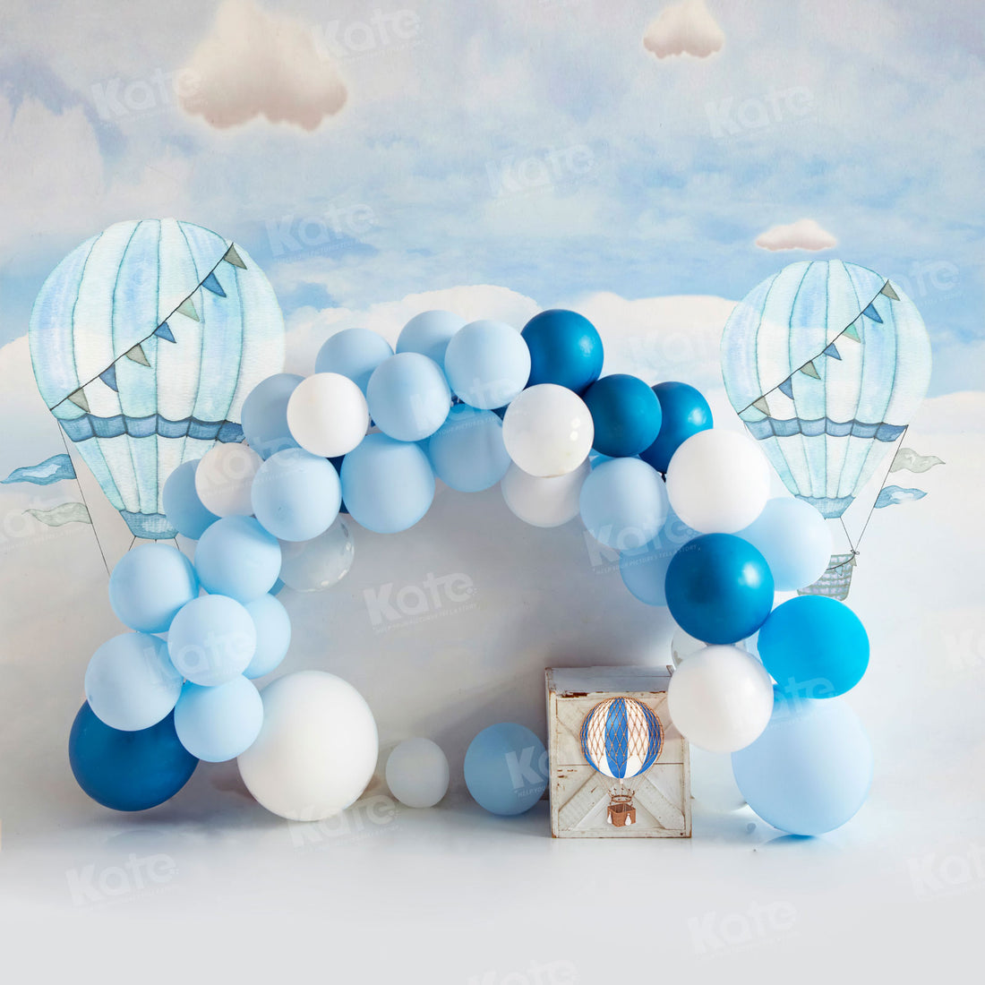Kate Hot Air Blue Balloon Arch Cake Smash Backdrop for Photography
