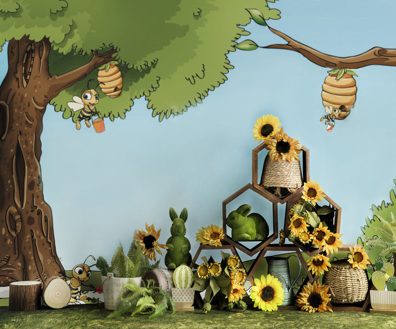 Whimsical Garden Bee Hive Backdrop