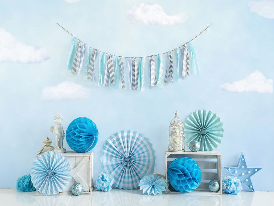 Soft Blue Clouds and Garland Backdrop