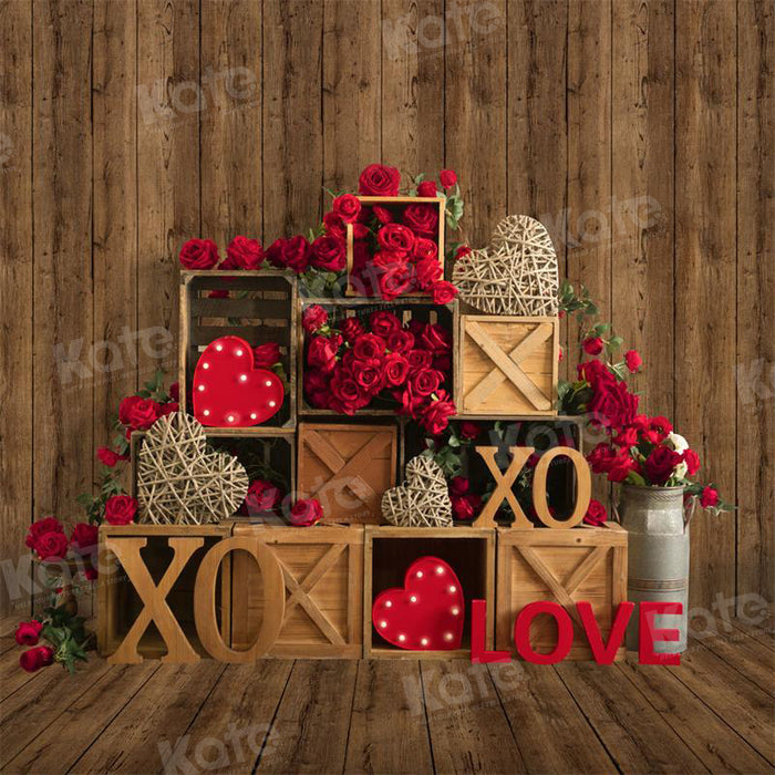Kate Valentine's Day XOXO Rose Retro Wood Backdrop for Photography