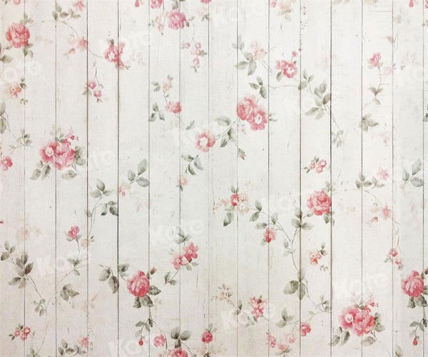 Rustic Vintage Floral Wooden Plank Backdrop