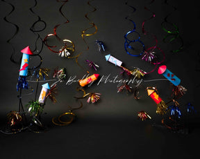 Colorful Party Rockets Celebration Backdrop