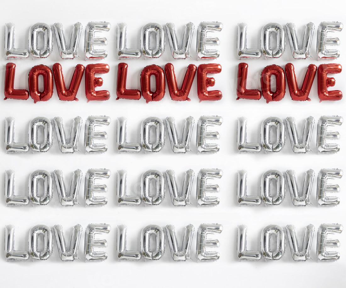 Festive Red Silver Love Balloon Backdrop