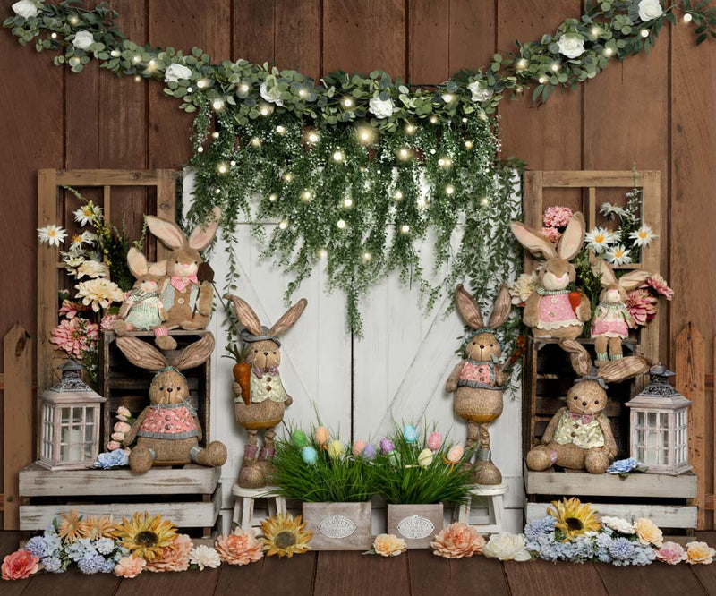 Rustic Woodland Bunny Spring Backdrop