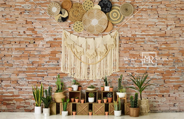 Boho Macrame Rustic Brick Wall Backdrop