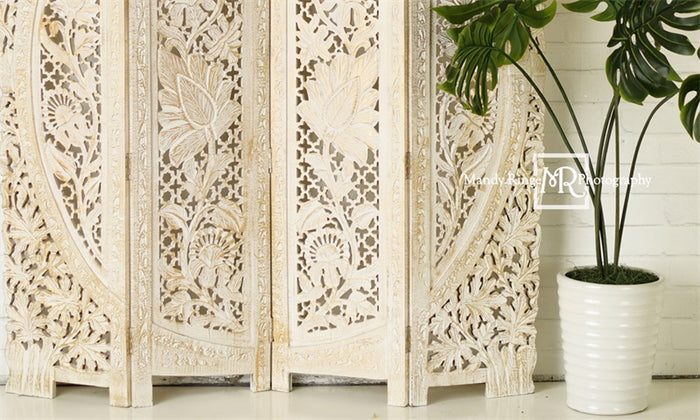 Elegant Carved Ivory Boho Room Divider