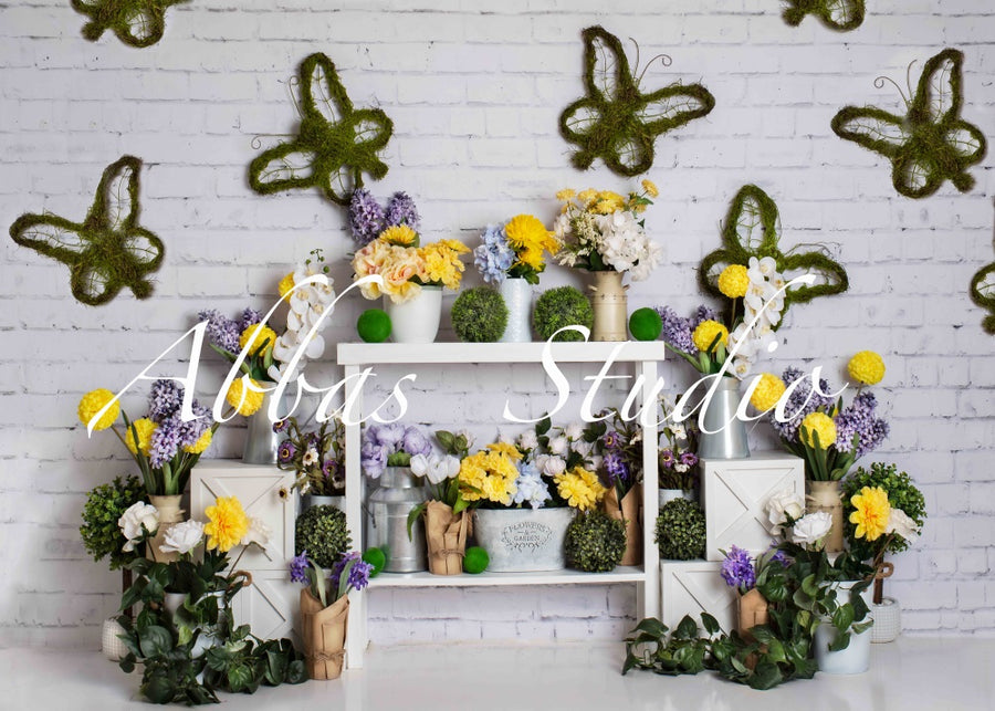Spring Garden Floral Butterfly Backdrop