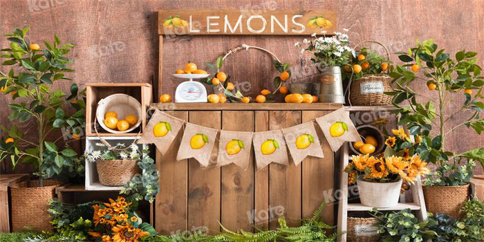 Rustic Lemon Orchard Wooden Backdrop
