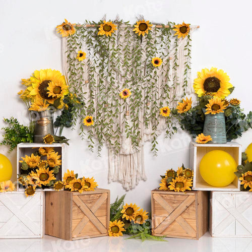 Sunflower Elegance Rustic Greenery Backdrop