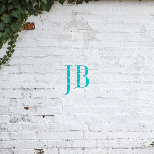 Rustic Ivy White Brick Wall Backdrop