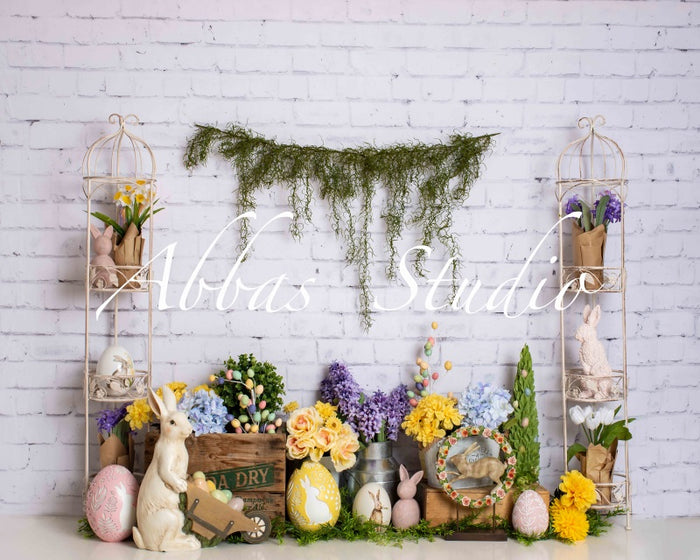 Spring Floral Bunny Garden Backdrop
