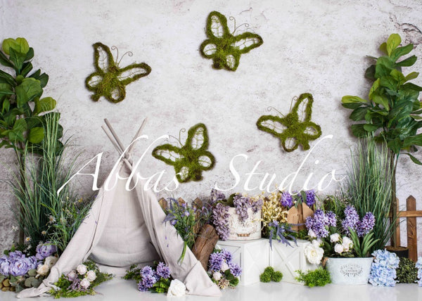 Whimsical Garden Butterfly Backdrop