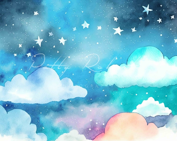 Dreamy Night Sky Watercolor Backdrop