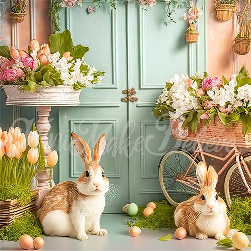 Springtime Bunny Garden Floral Backdrop