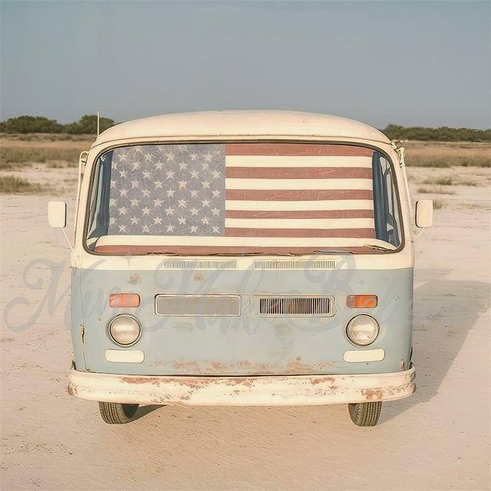 Vintage Retro Van American Flag Backdrop