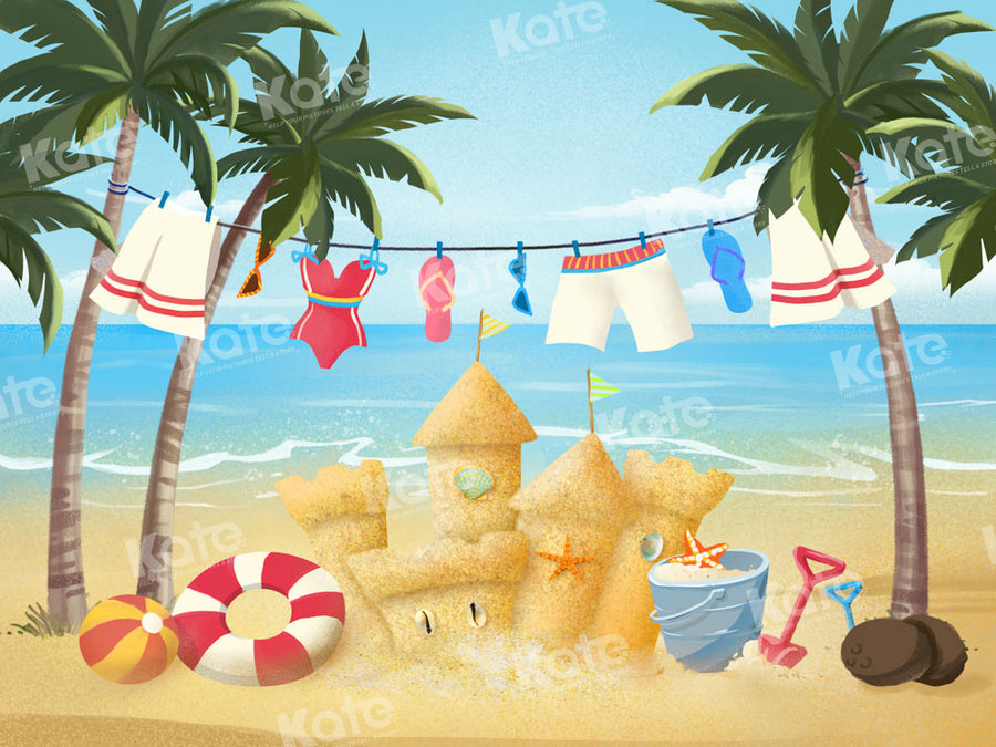 Tropical Beach Sandcastle Summer Backdrop