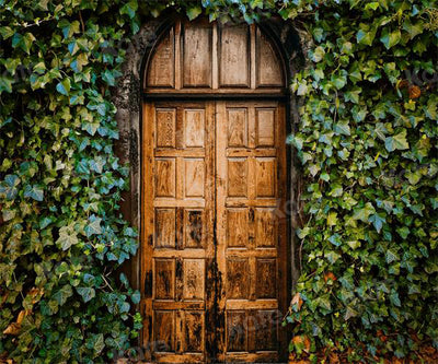 Rustic Ivy Archway Wooden Door Backdrop