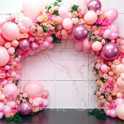 Elegant Pink Floral Balloon Arch Backdrop