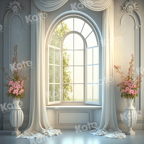 Kate Wedding White Window Sunshine Castle Flower Backdrop for Photography