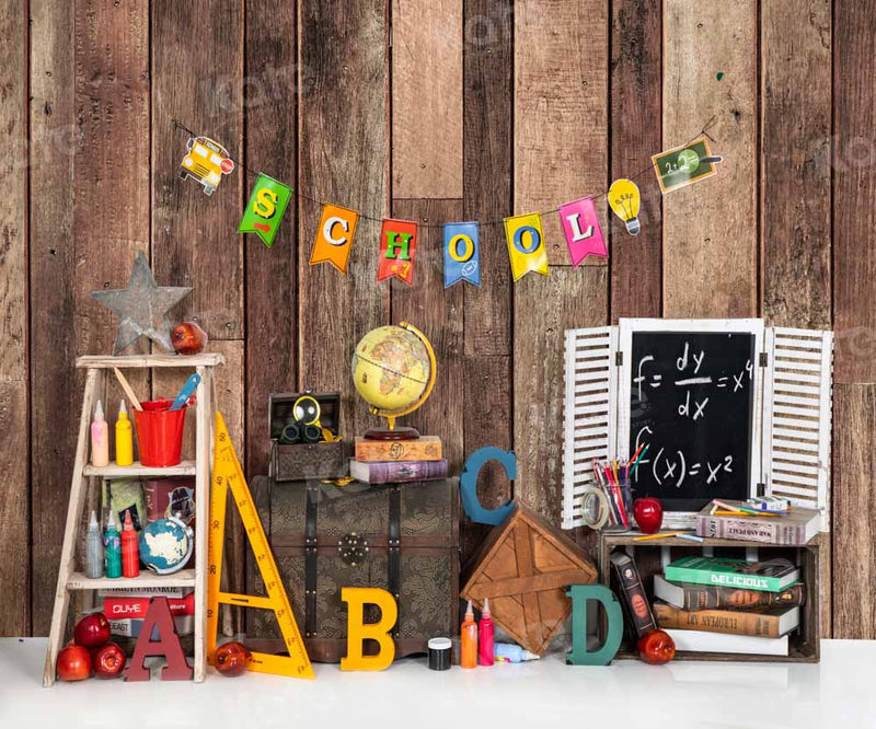 Vintage Wooden Classroom Alphabet Backdrop